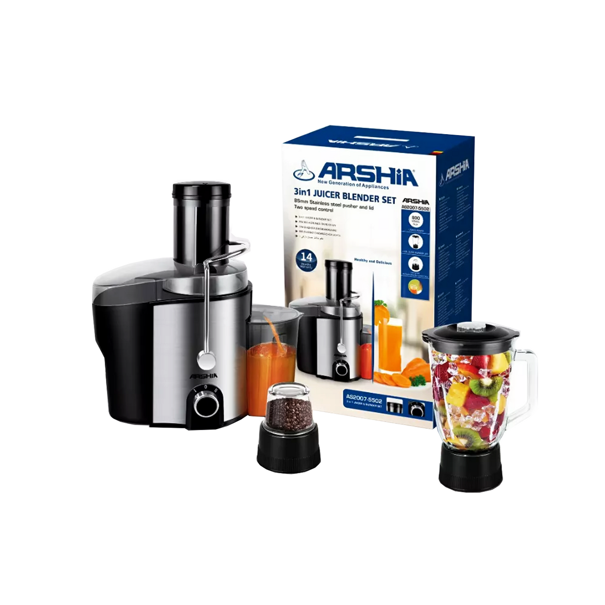arshia juicer blender 3in1 800w china as2007-5502 – KK Mart