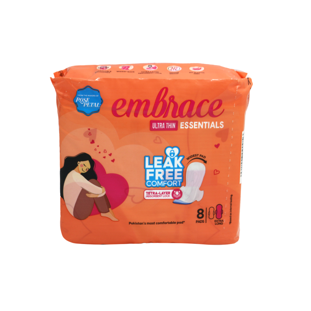 embrace pad ultra thin essentials extra long 8pc – KK Mart